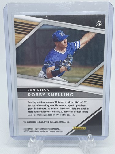 2022 Elite Extra Edition Robby Snelling Holo Auto Rookie Card SP Padres ...