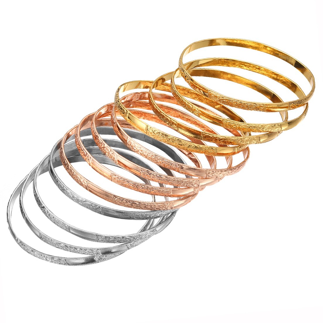 Women's 12pc Tri-Color Stainless Steel Gold Silver Rose Gold Bracelet ...