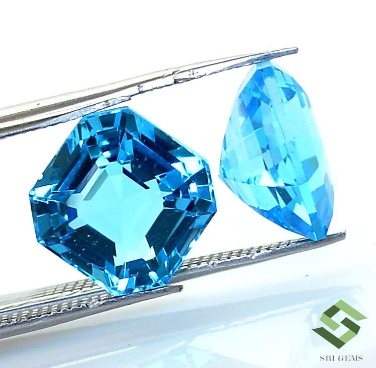 10x10 mm Natural Swiss Blue Topaz Octagon Cut Pair 12.90 CTS Loose ...