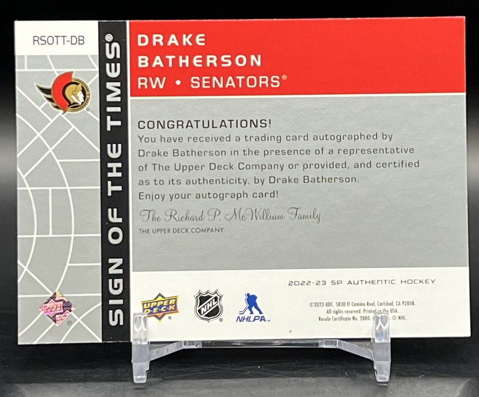 2022-23 SP Authentic Drake Batherson 02-03 Retro Sign of the Times On ...