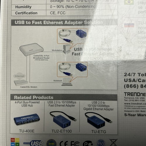 TRENDnet TU-ET100C USB to 10/100Mbps Fast Ethernet Adapter - #(3H14B ...