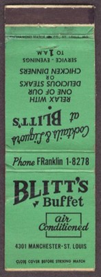 Blitt's Buffet 4301 Manchester St Louis MO matchcover | eBay