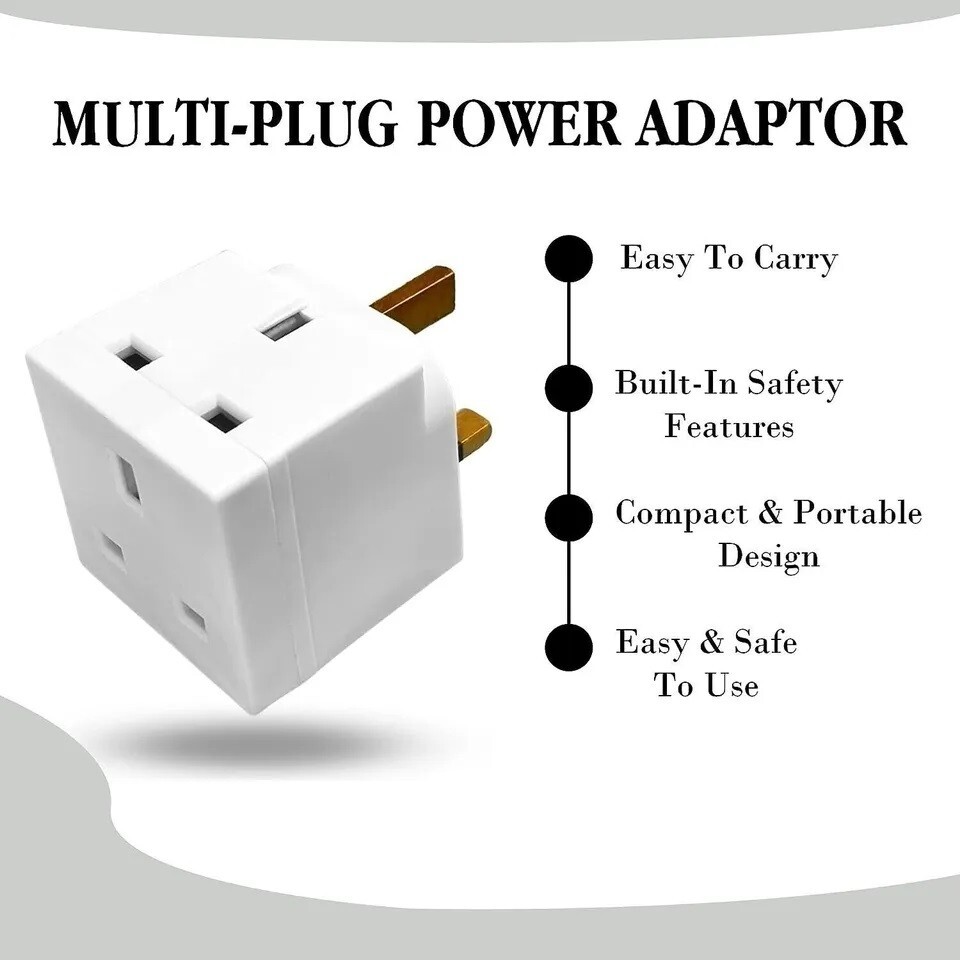 Pack of Two 2 Way Mains Adapter 13A Plug Neon Block Socket Splitter ...