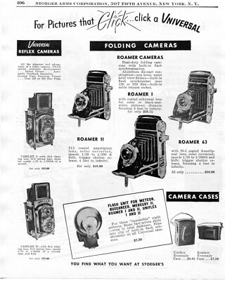 1949 Print Ad of Universal Uniflex Reflex & Roamer Folding Cameras | eBay