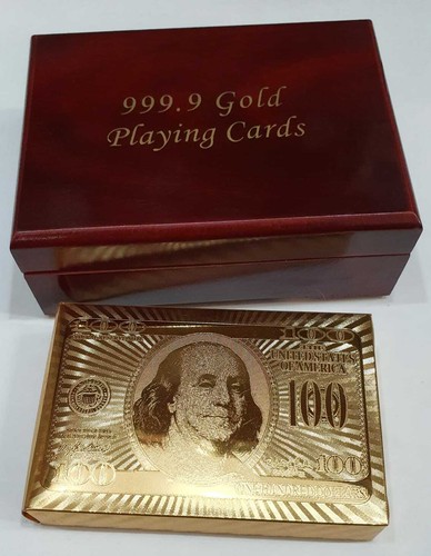 24k 999.9% Genuine Gold Plated Poker Playing Cards Deck With Wooden Box ...