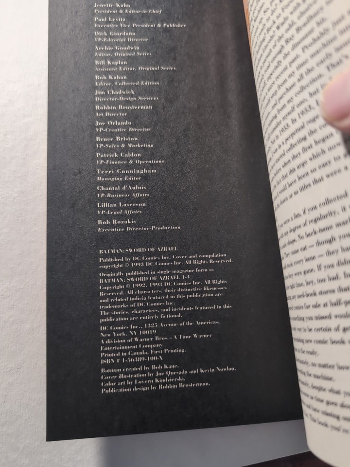 Batman Sword of Azrael DC Comics 1993 Trade Paperback TPB Quesada | eBay