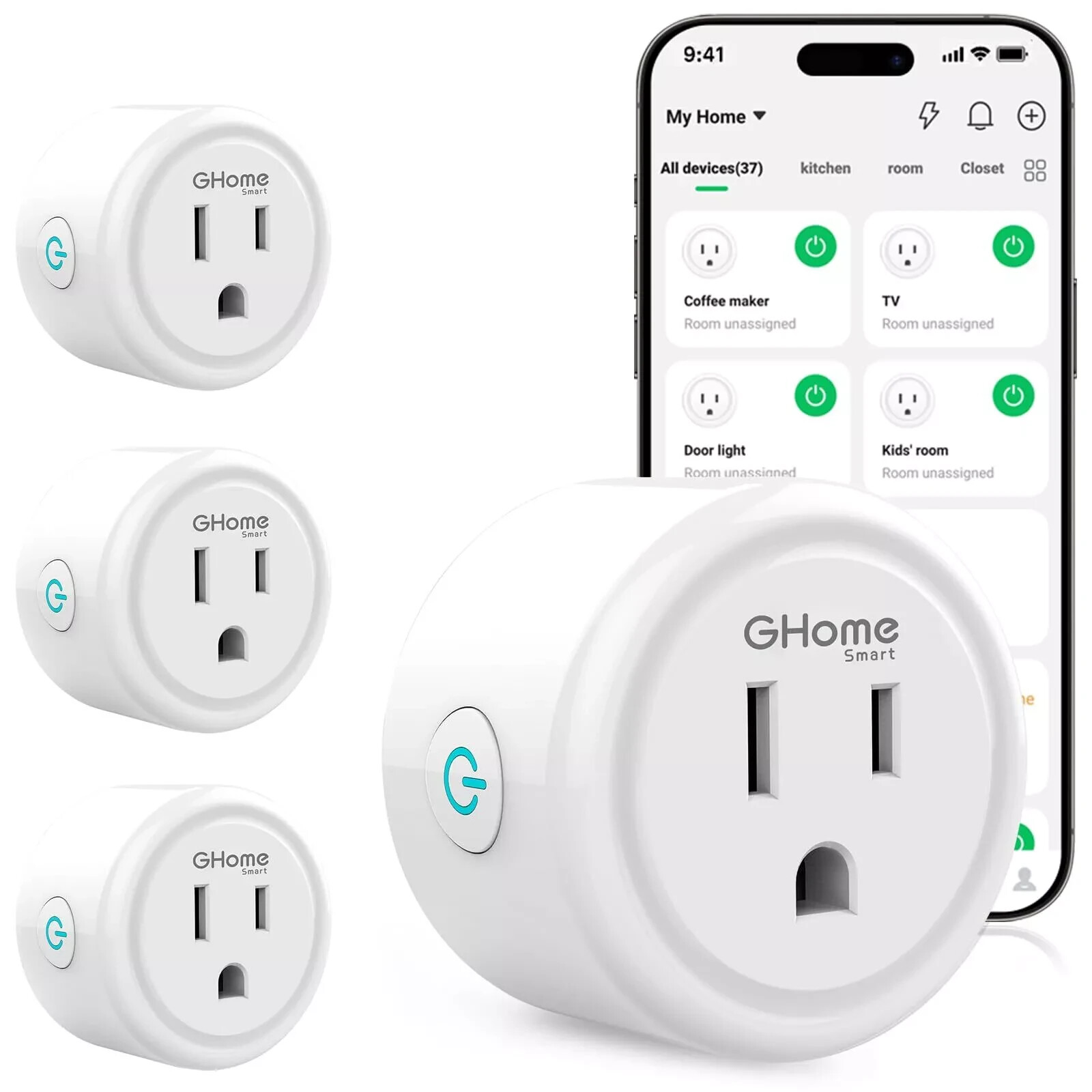Ghome Smart Voice Control Smart Plug WP3 White 4 Pack New, Alexa and ...