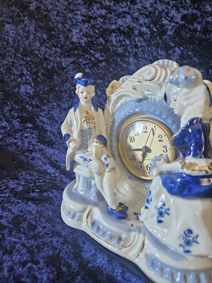 Vintage Victorian Lady and gent ceramic gager quartz clock hpainted ...