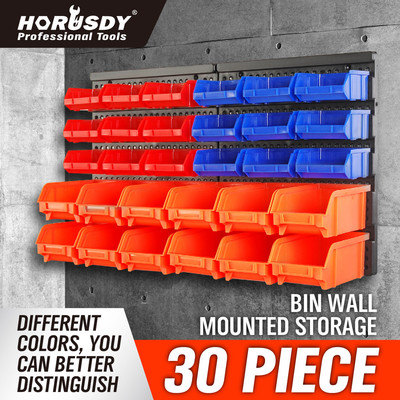 Wall Mounted Storage Bins Parts Rack 30 Bin Organizer Garage Plastic ...