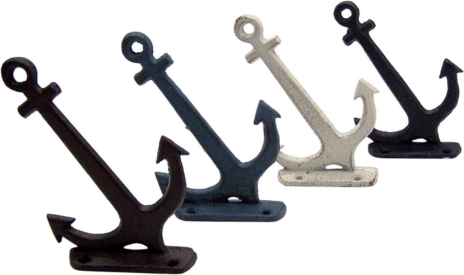 Set of 4, Rustic Cast Iron Angled Anchor Wall Hooks, Assorted Colors | eBay