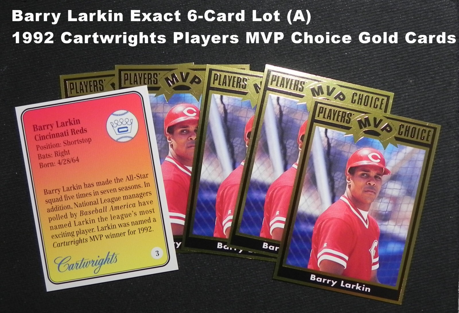 BARRY LARKIN Exact 6-Card Lot (A) 1992 Cartwrights Gold Players MVP ...