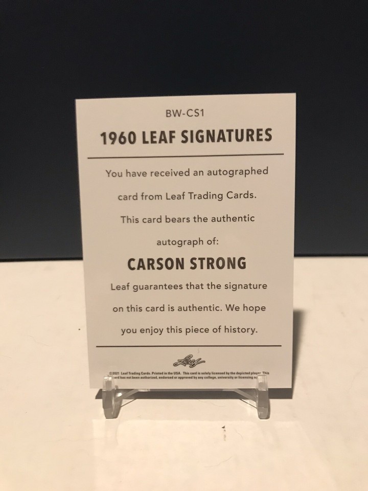 2021 LEAF Carson Strong 1960 Leaf Signatures Purple #BW-CS1, #12/30 ...