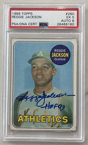 1969 Topps #260 Reggie Jackson Signed RC Rookie Card HOF 93 PSA EX 5 ...