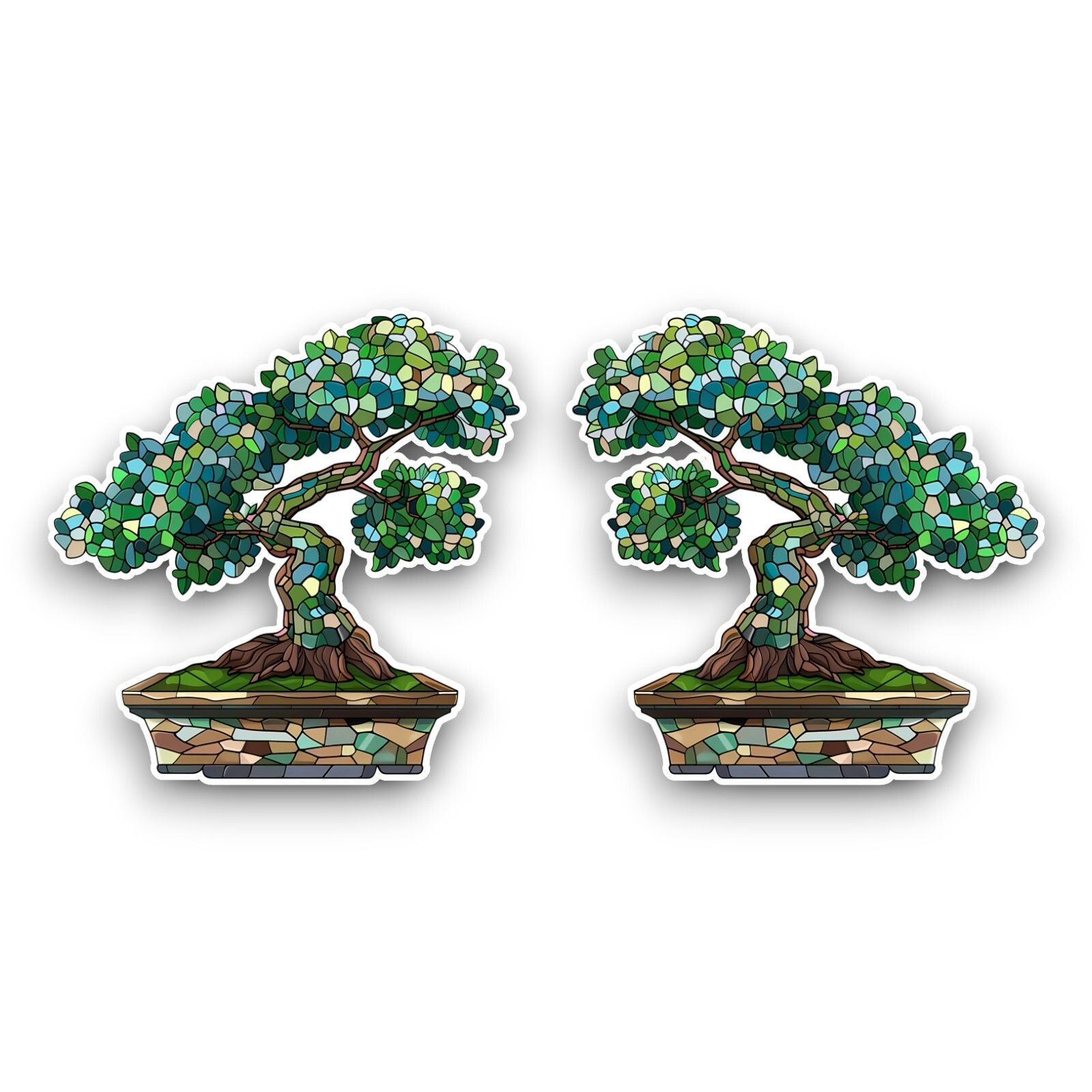 2x Small Japanese Bonsai Tree Stained Glass Mosaic Opaque Vinyl Sticker ...