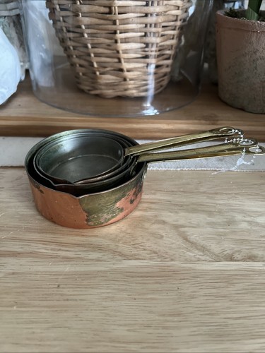 Vintage Copper & Brass Measuring Cups 4PC Set Nesting Great Patina! | eBay