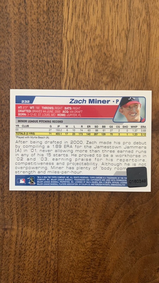2004 Topps Chrome #232 Zach Miner Atlanta Braves Autograph Auto | eBay