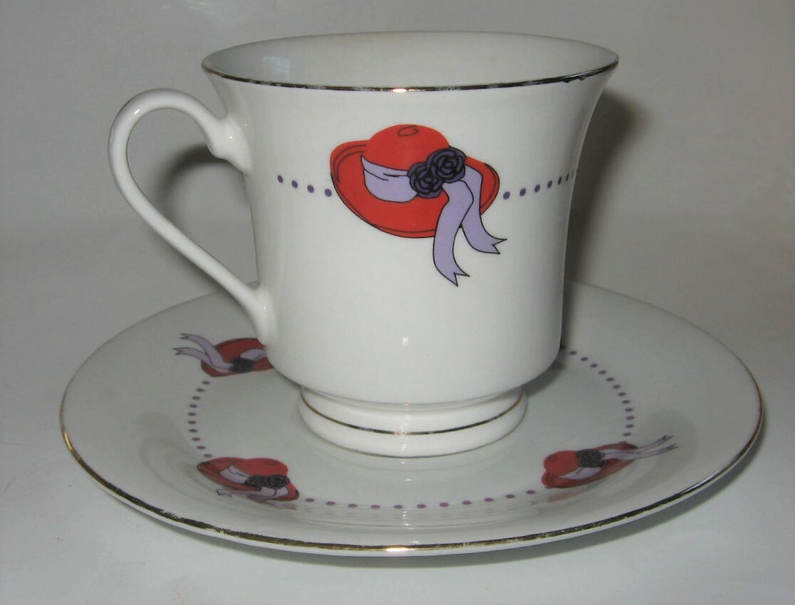 Red Hat Society Tea Cup & Saucer Darice Gold Trim Porcelain for sale ...