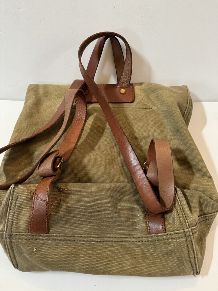 Madewell Fold over Backpack Canvas And Leather Trim, Olive Green! | eBay