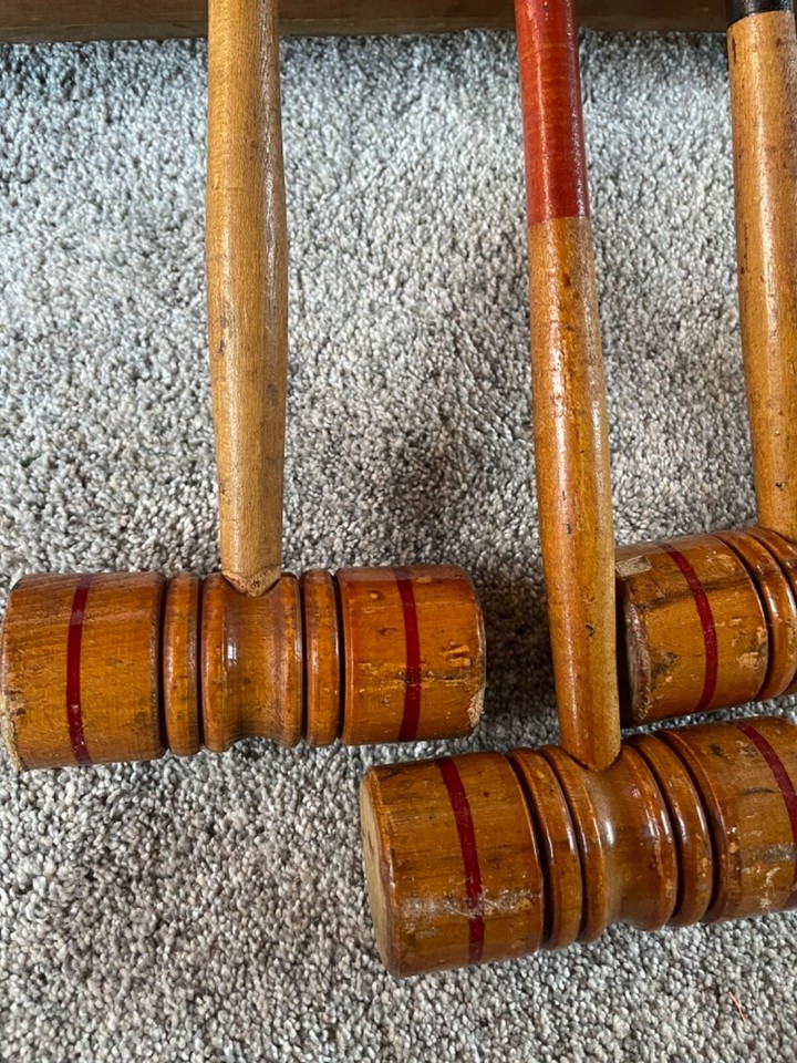 Antique Croquet Set Hand-painted 8 Player & Wooden Case Early 1900 ...