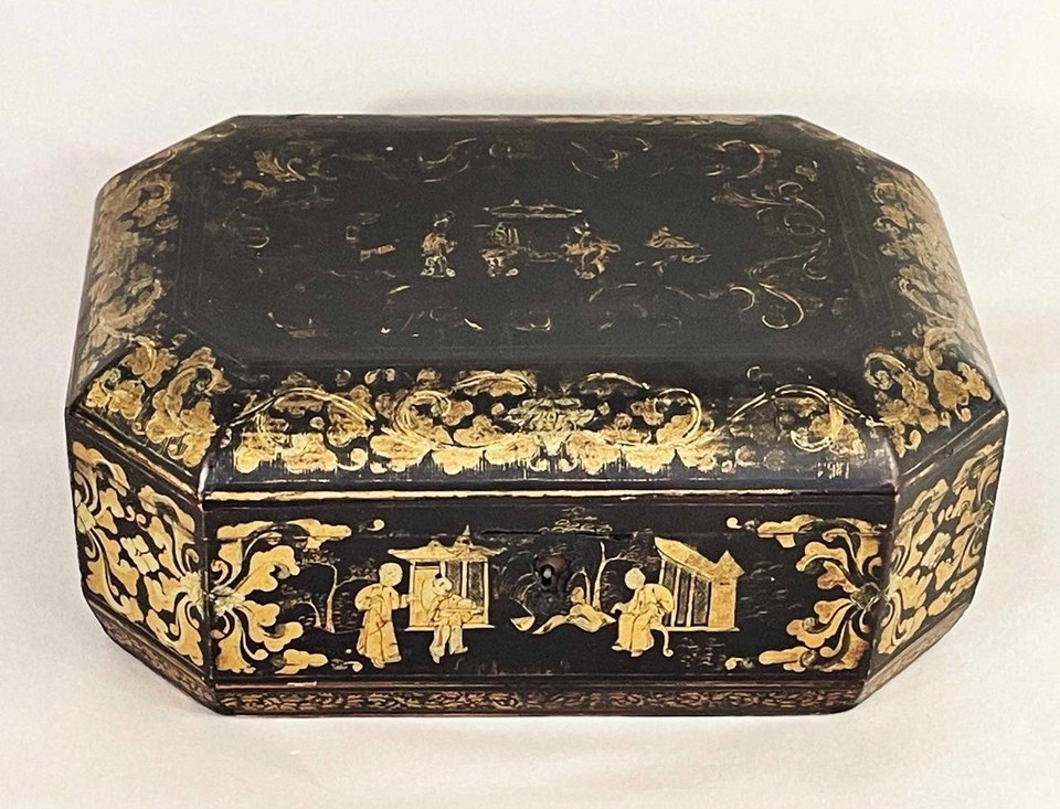 ANTIQUE CHINESE TEA CADDY - ANTIQUE CHINESE LACQUERED TEA BOX - 1800s ...