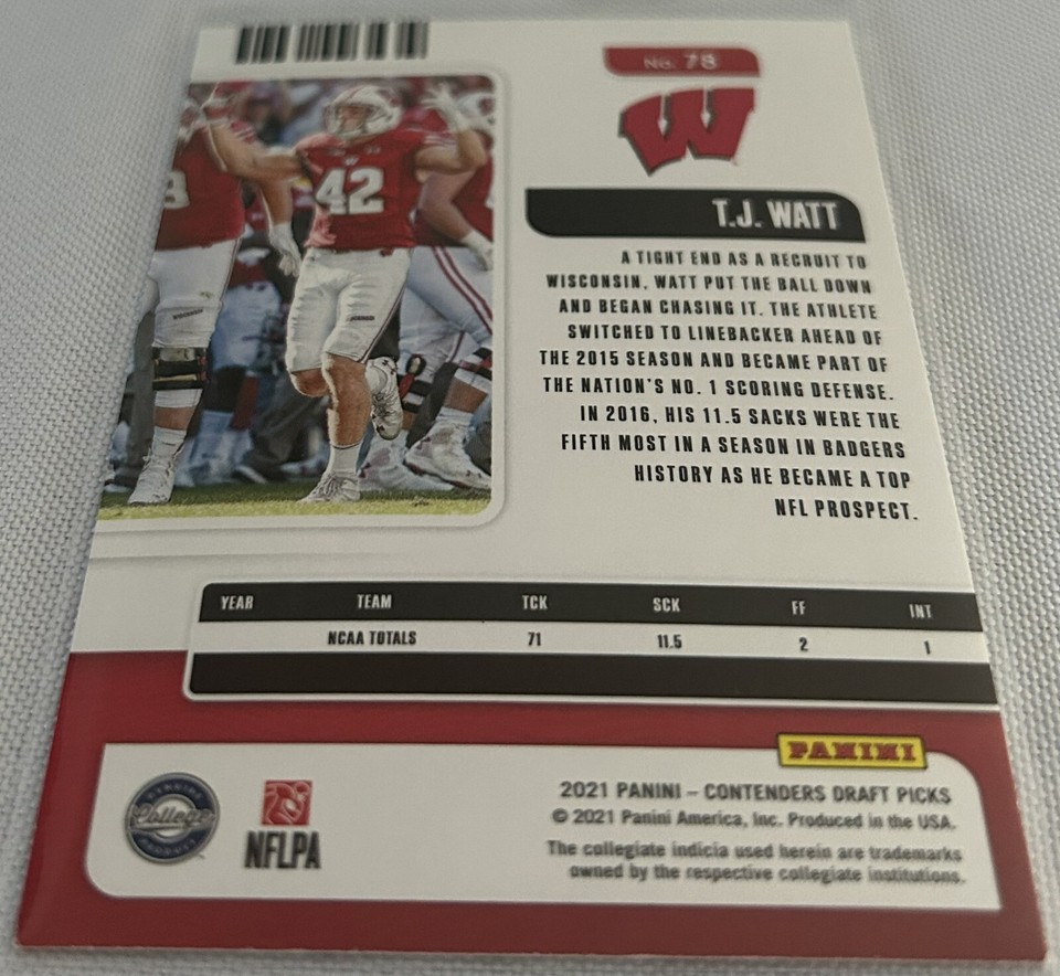 2021 Contenders Draft Football T.J. Watt Wisconsin Badgers Season ...