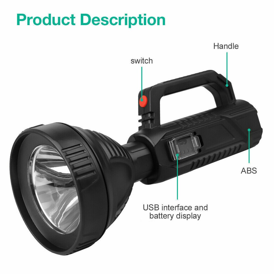 Rechargeable LED Searchlight Portable Super Bright Handheld Spotlight ...