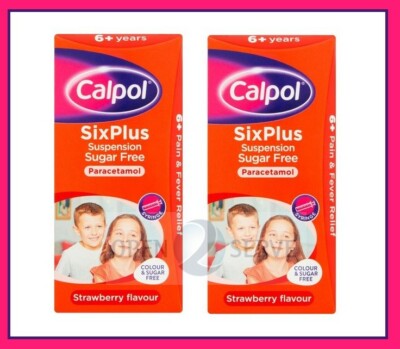 2x Calpol 6+ Cold Flu Fever Pain Relief Sugar Free Strawberry ...
