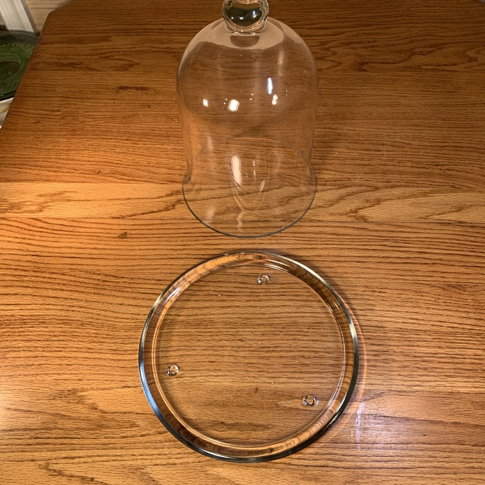 Vintage 10" x 6.5" Clear Glass Dome Bell Cloche w/ Knob & Glass Base ...
