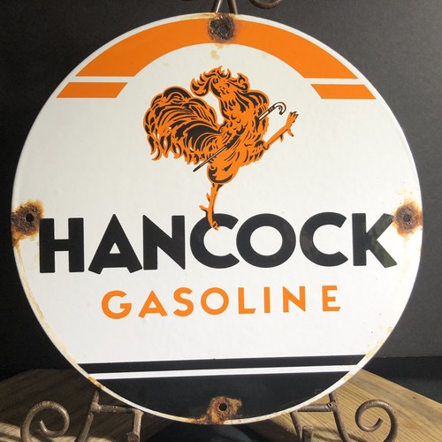 VINTAGE HANCOCK GASOLINE MOTOR OIL PORCELAIN GAS STATION PUMP ...