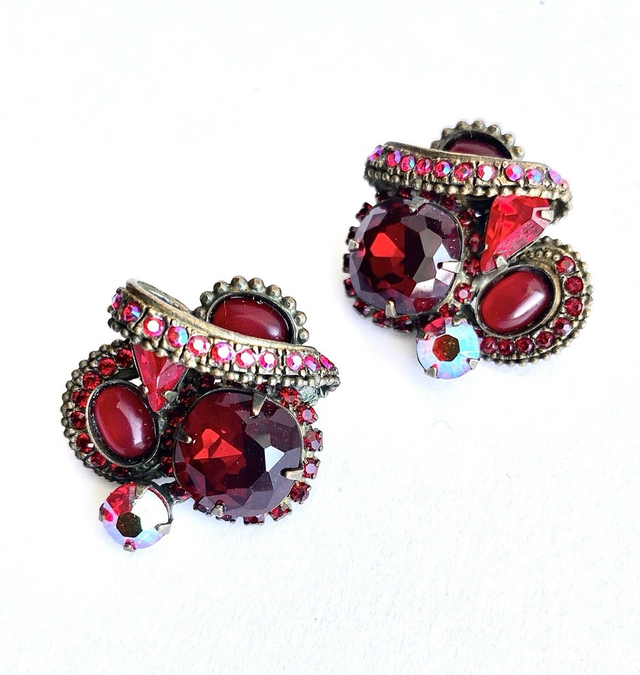 Sorrelli Siam Red Crystal Clip Earrings Rare and Retired | eBay