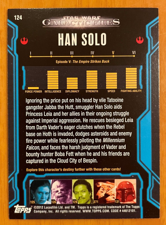 2012 Topps Star Wars Galactic Files Han Solo Card #124 | eBay