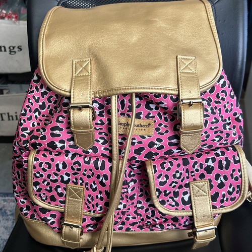 Simply Southern Cinch Top Flap Backpack Bookbag Pink & Gold Leopard ...
