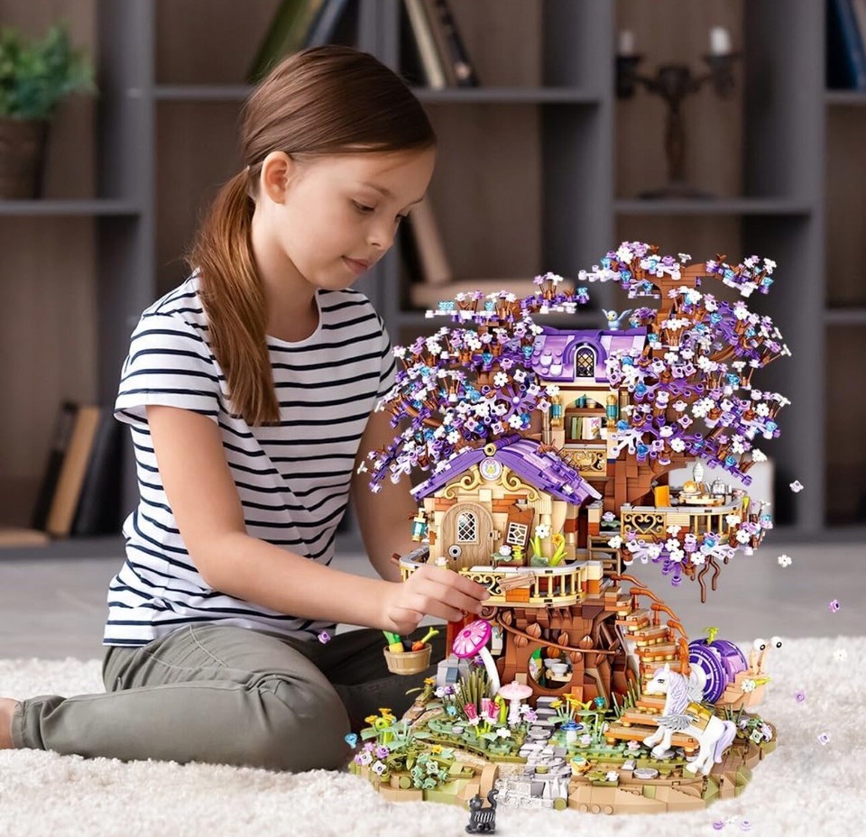 Read* Purple Tree House Building Block Set, 3991 Pcs Forests Treehouse ...