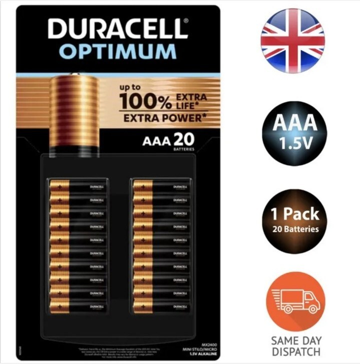 Duracell Optimum AAA Batteries 100% Extra Life Extra Power Battery ...