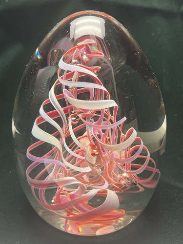 VINTAGE HENRY SUMMA SIGNED ART GLASS PAPERWEIGHT RIBBON HELIX SWIRLS ...