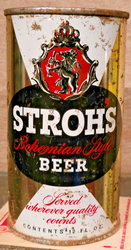 BOTTOM OPEN 1956 STROH'S STEEL FLAT TOP BEER CAN DETROIT MICHIGAN ...