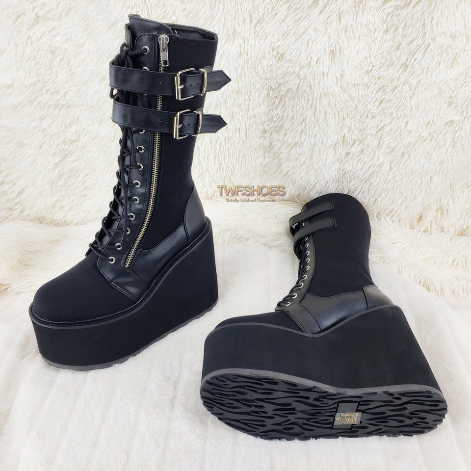 Swing 221 Black Canvas Goth Rave Knee Boot 5.5" Platform DEMONIA NY | eBay