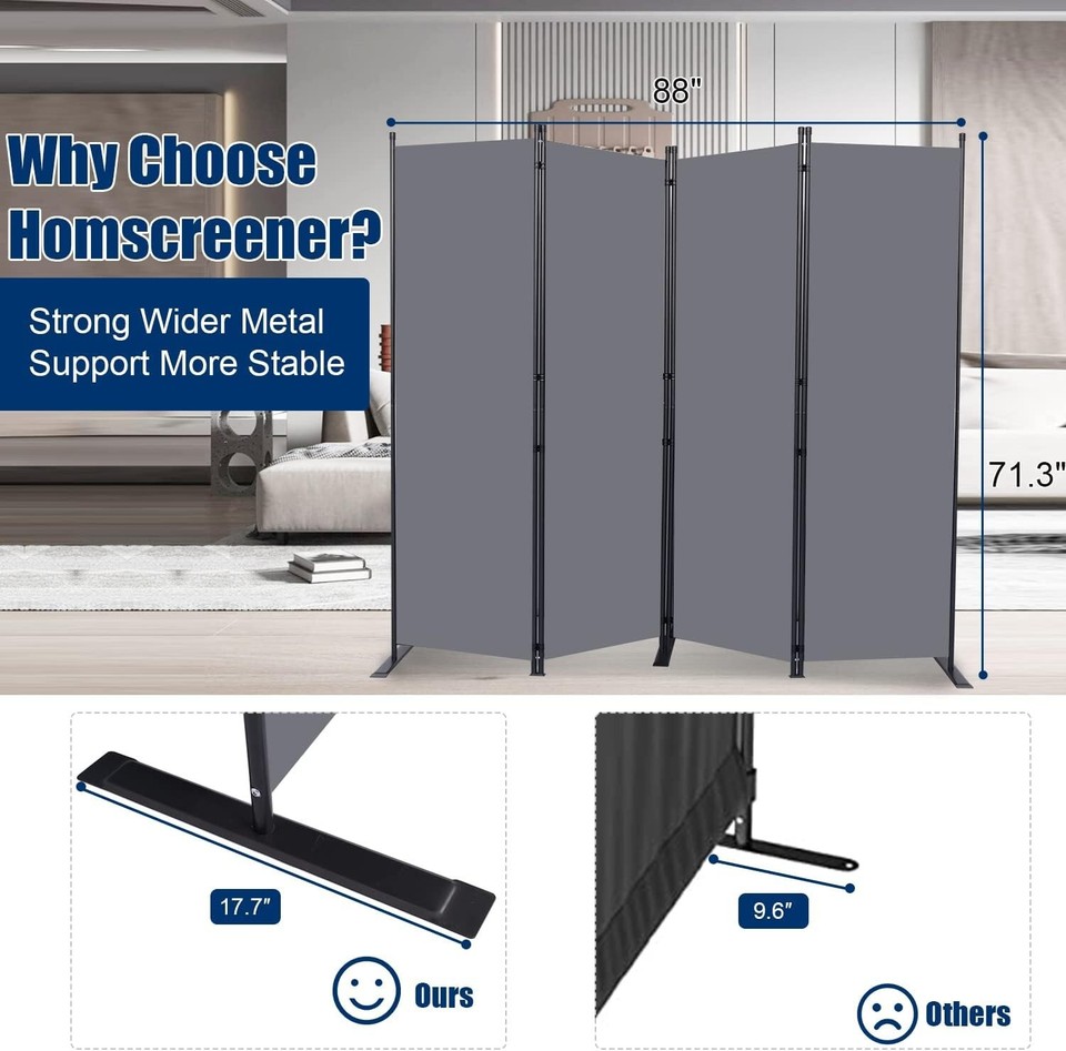 Classic 88'' W Freestanding Room Divider - Adjustable 4-Panel Privacy ...