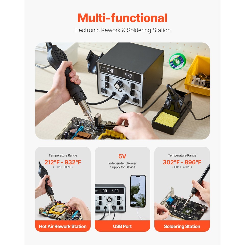 Uimoso 2-in-1 Hot Air Rework & Soldering Station 820W w/ Digital ...
