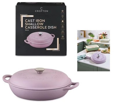 CROFTON Cast Iron Shallow Casserole Dish 3.5L Oven safe up to 250°C ...