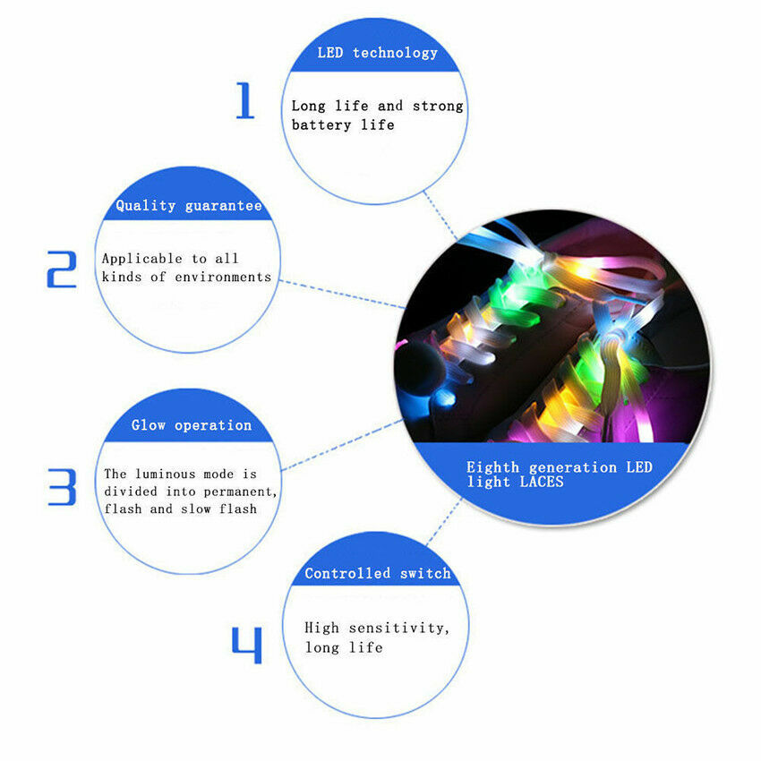 Fashionable LED Glowing Shoelaces RGB Night Light Up Flash Shoestring ...