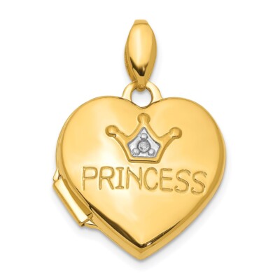 14k Yellow Gold Diamond 16mm Princess Locket Pendant | eBay