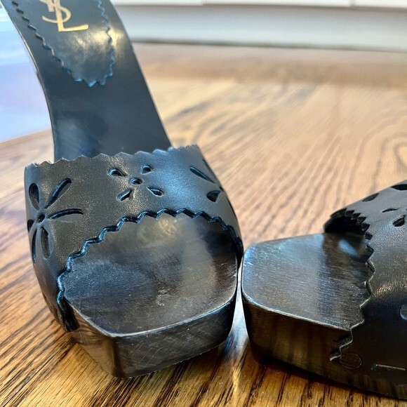 Yves Saint Laurent Heels Platform Sandals. 5” Black Wood, Leather ...