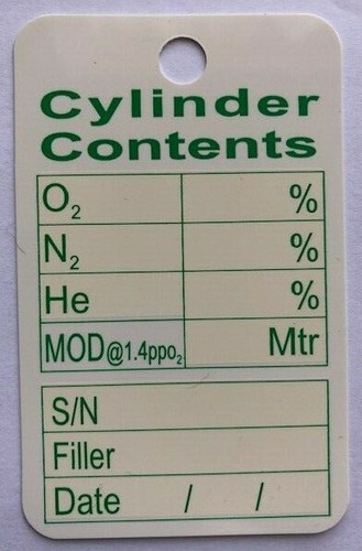 Nitrox / Trimix / O2 Scuba Diving Tank Contents Tag Label X 15 | eBay UK