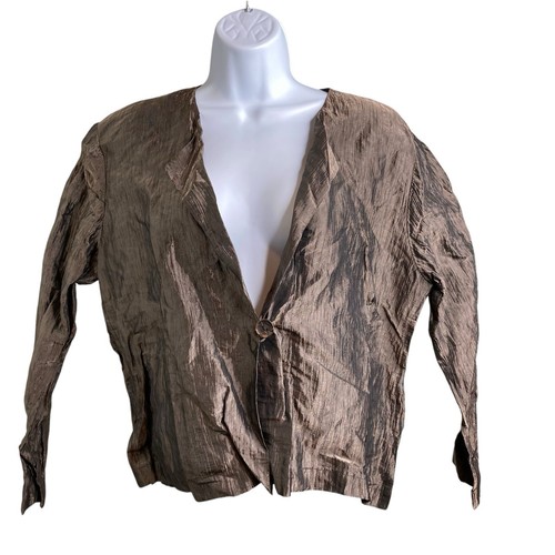 Susan Kirschner Womens Brown Metallic Crinkled Jacket Size M Scandi Art ...