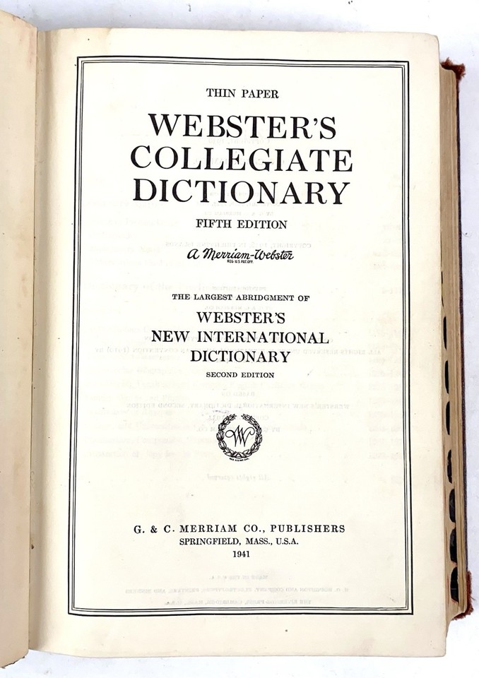 NICE Webster's Collegiate Dictionary 5th ed. [1936] Thin Paper Thumb ...