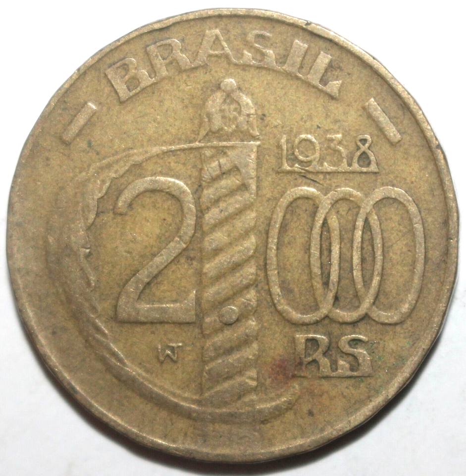 Brazilian 2000 Réis Coin 1938 KM# 548 Brazil Duke of Caxias Two ...
