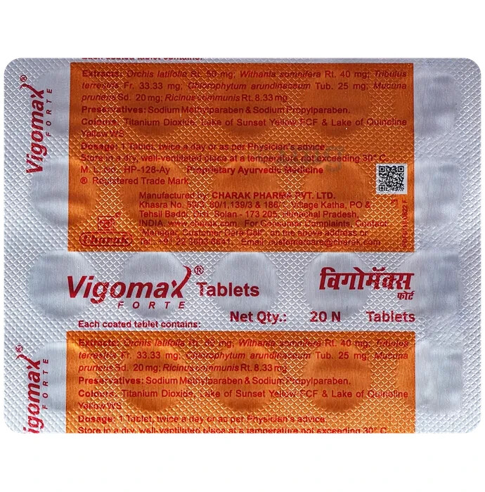 Charak Vigomax Forte Herbal Pills for Male Sexual Health 20 Tablets Exp ...