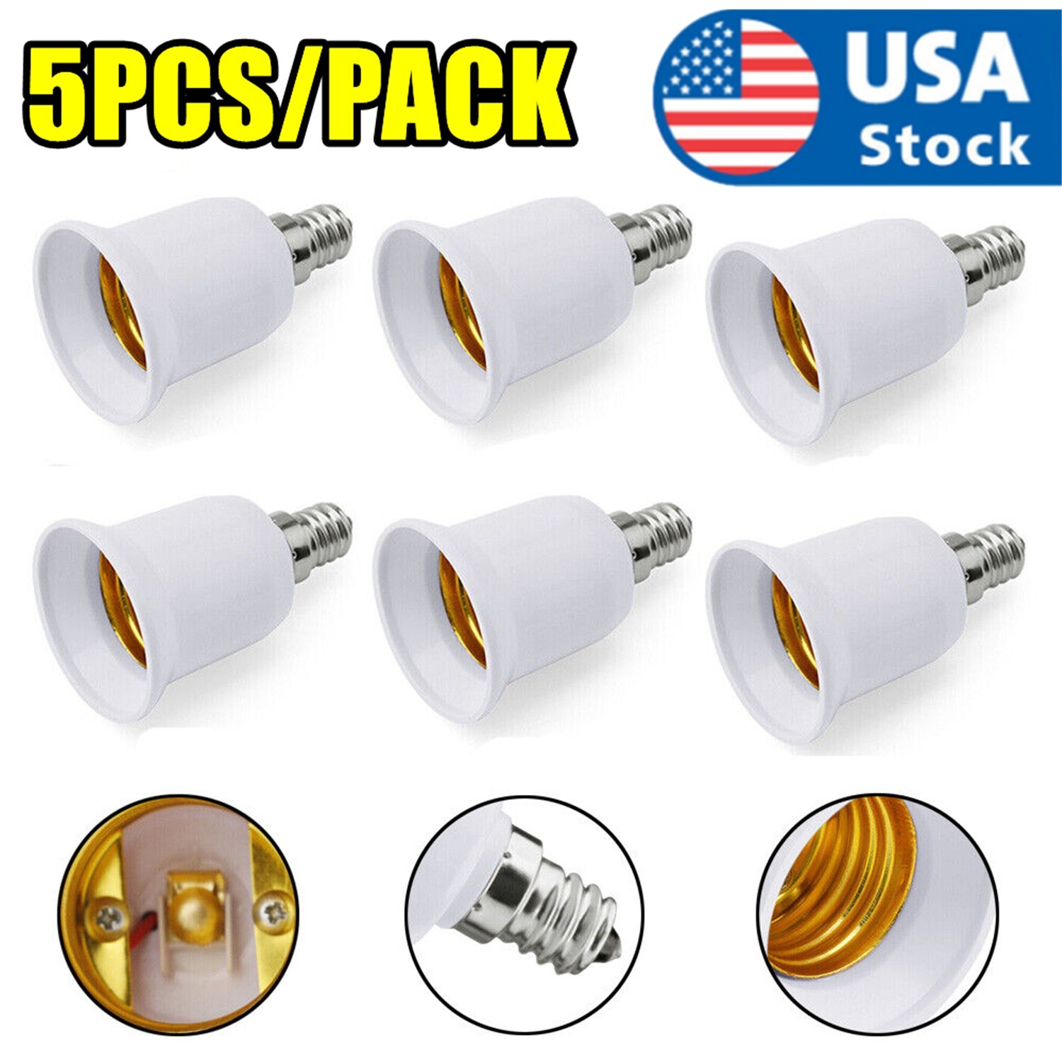 5PC Light Bulb Socket Adapter E12 to E26 E27 Base Chandelier Converter ...