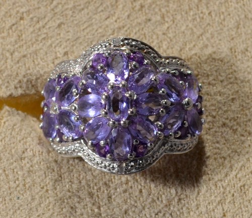 LAVENDER ALEXITE (LAB)-AMETHYST-DIAMOND POINTS-SIZE 6 RING-PLATINUM ...